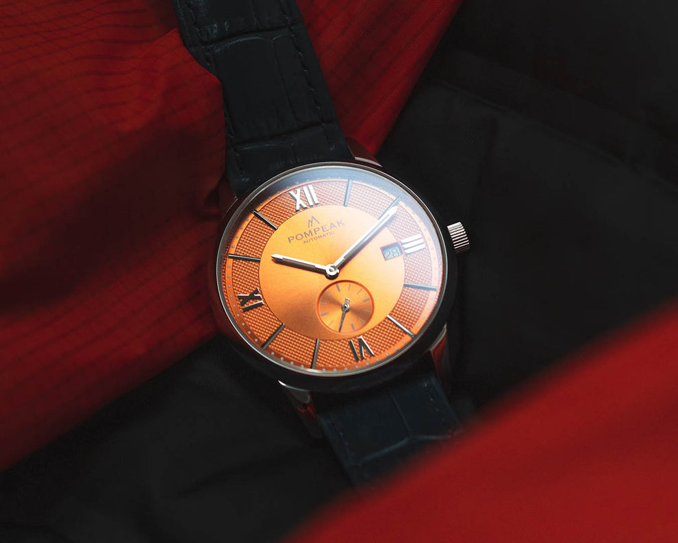 Orange Crush | Pompeak Mallory | Swiss Powered Automatic Dress Watch ...